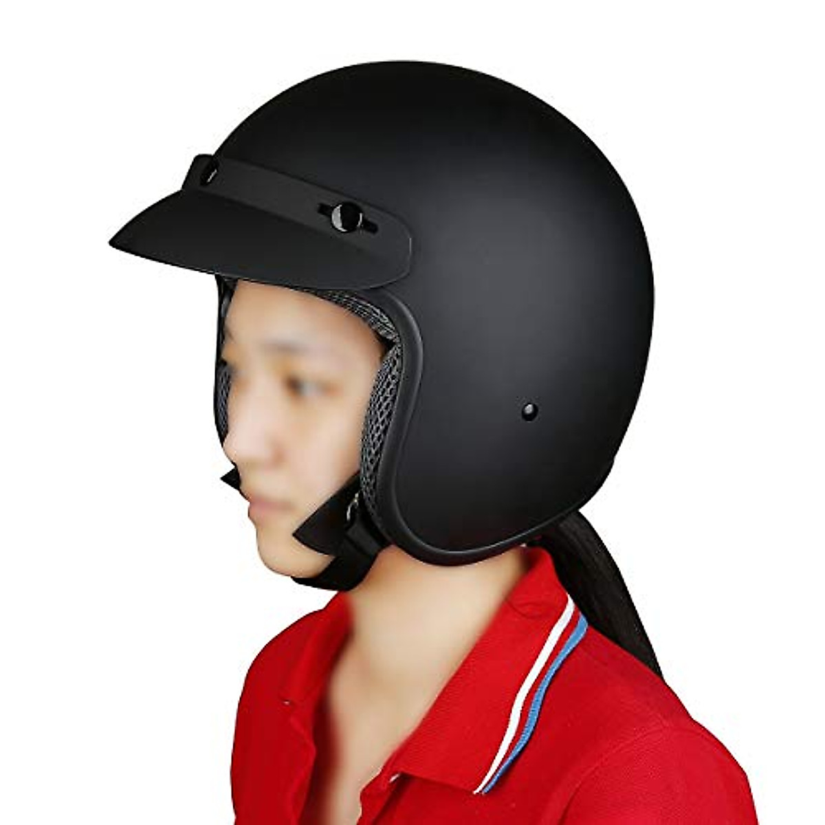 TCT-MOTORPARTS Adult Helmet 3/4 Open Face Motorcycle Scooter DOT Helmet Sun Visor Size Small Matte Black