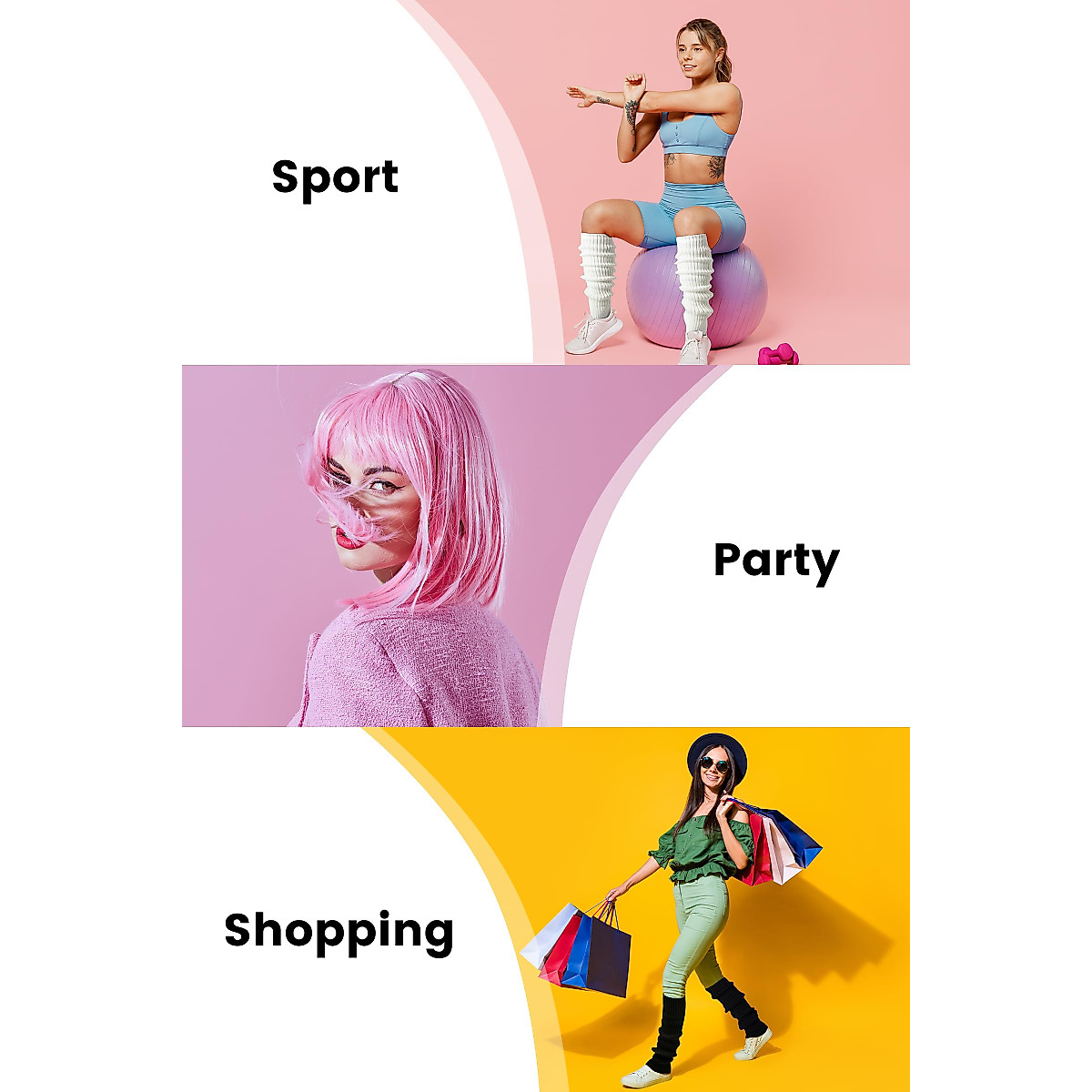 Clothirily Leg Warmers - Fashion Knit Neon Leg Warmers for Women 80s Sports Party Yoga Accessories 2 Pairs, Black