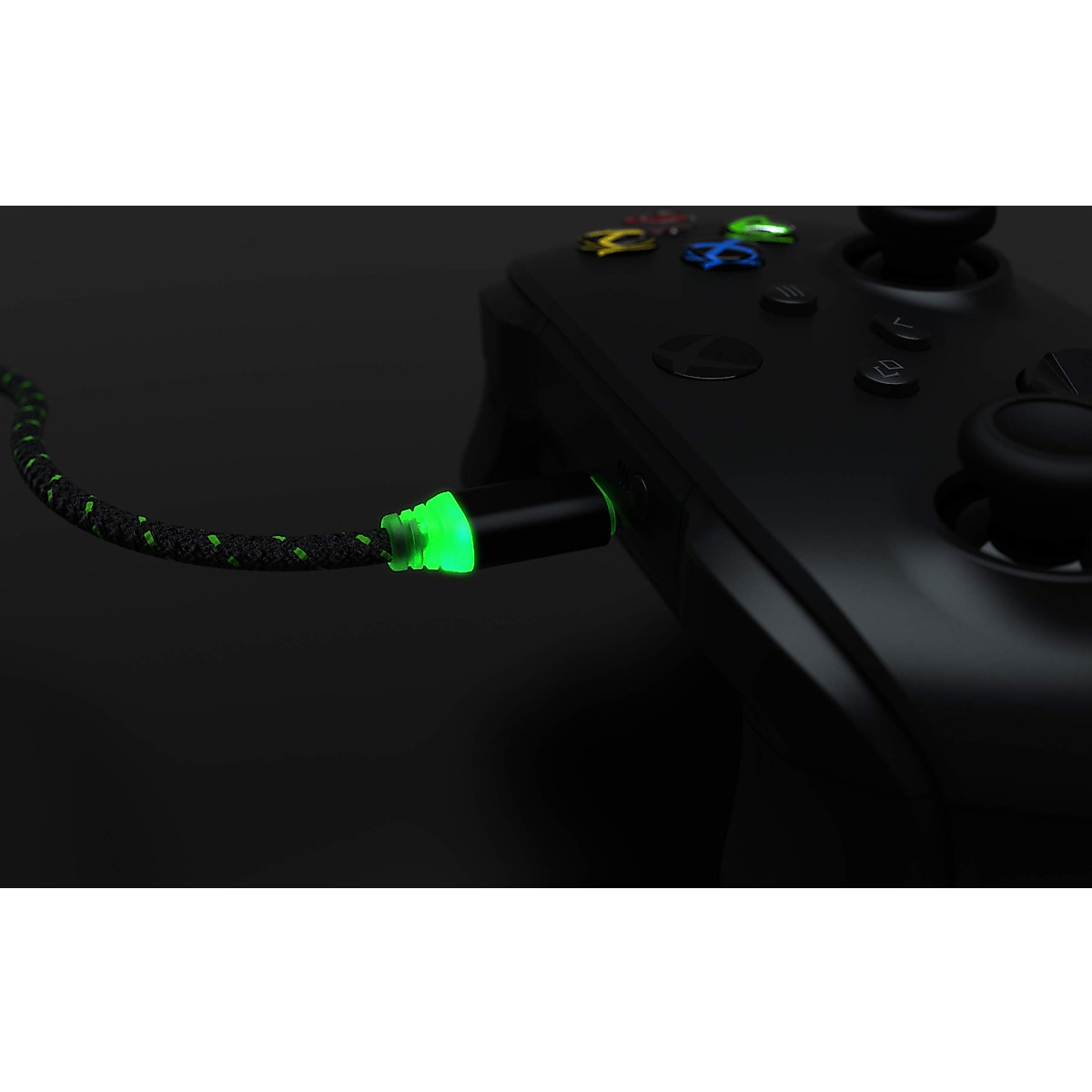 Foamy Lizard 10FT Split Controller Charger Cable for Xbox Series X/S, LED Fast Charging Braided Nylon Replacement Cord, Dual USB C for Elite 1/2, PlayStation 5, Accessories (A to C, Green LED)