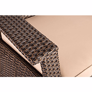 Patio Sense 62775 Bondi Deluxe Armchair All Weather Lightweight & Durable Outdoor Seating Wicker Low Maintenance Khaki Cushion Included - Mocha