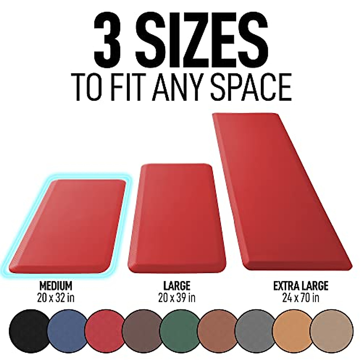 Zulay Home Large 20 x 32 Inch Anti Fatigue Floor Mat - 3/4 Inch Thick Cushioned Kitchen Mats for Standing - Comfortable Padded Floor Mats for Standing Work Desk - Memory Foam Kitchen Mat - Red