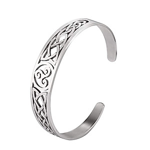 TEAMER Celtic Knot Bracelet Stainless Steel Silver Cuff Bangle Hollow Out Vintage Symbol Norse Amulet Jewelry for Women Men (Triskele)