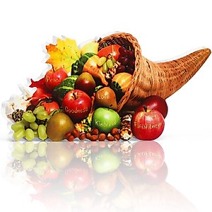 Amyhill Thanksgiving Table Centerpiece Cornucopia Fall Centerpiece for Tables with Inspirational Words Peace Love Joy Goodness Faithfulness Harvest Cornucopia Basket for Fall Dining Table Decor