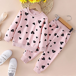 CM C&M WODRO Toddler Girls Clothing Sets Valentine Fashion Sweatshirts Baby Fall Winter Outfits Heart Print Top and Pants(Red,18-24 Months)