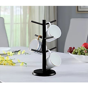 Dorhors Mug Tree,Mug Hanger Stand,Coffee Cup Holder with 6 Hooks,Wood Coffee Mug Holder for Counter,Coffee Bar Accessories and Decor,Coffee Organizer Station (Balck)