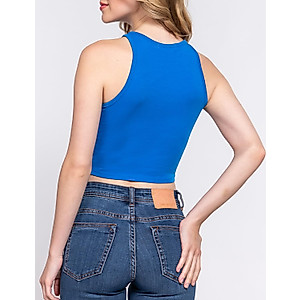 Camisole Crop Tank Top Sexy High Crew Boat Neck Slim Classic Knit Fit Black M