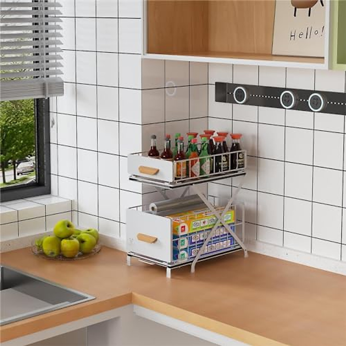SweeTinytwo 2 Tier Under Sink Organizers and Storage, Kitchen Cabinet Pull Out Shelves with Height Adjustment (40CM Two Level Adjustment, White)