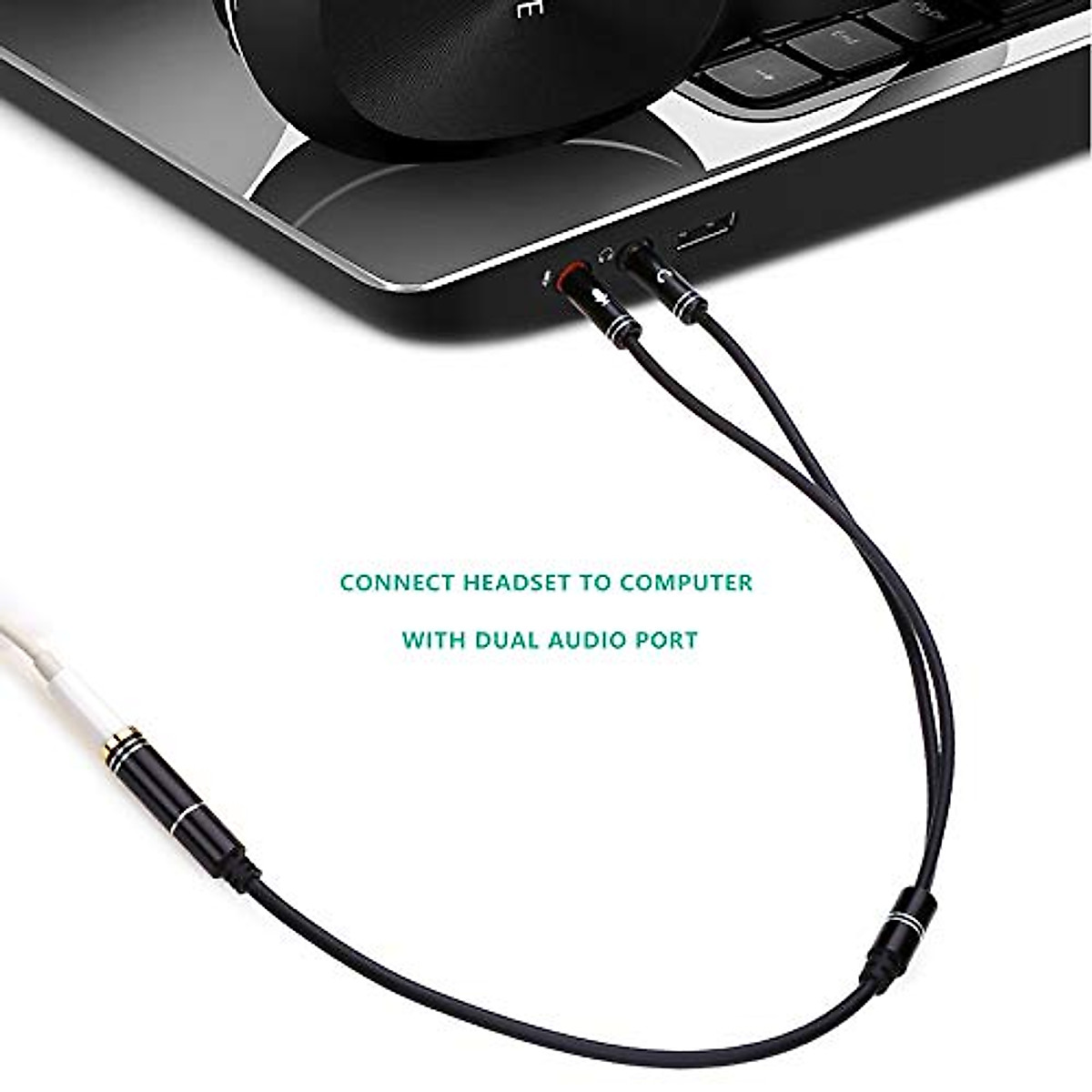 NANYI 3.5mm 4 Pin Female to 2x3.5mm 3 Pin Male Headphone Converter Head Audio Splitter Y Adapter Cable, 0.3M 1FT (Black)