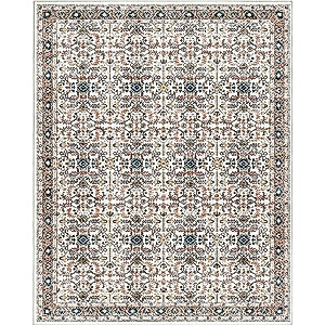 befbee 8x10 Area Rugs for Living Room- Ultra-Thin Stain Resistant Washable Rug, Non-Slip Backing Rugs, Large Room Decor Area Rug (Peach/Grey,8'x10')