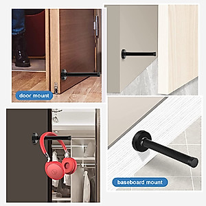 KOLAKO Door Stop, Long Door Stopper 10 Inch Wall Mounted Black Doorstops with Rubber Bumper Tip Baby Proof Extended Door Holder, Stainless Steel Extra Long Door Stops