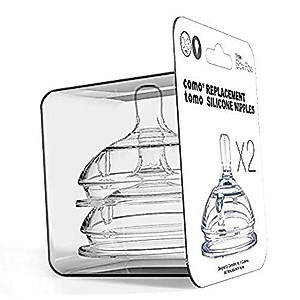 Comotomo 2 Pack Silicone Replacement Nipple, Slow Flow Clear, 0-3 Months