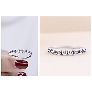 Dazzlingrock Collection Round Blue Sapphire 9 Stone Minimalist Stackable Wedding Ring for Women in 925 Sterling Silver, Size 8