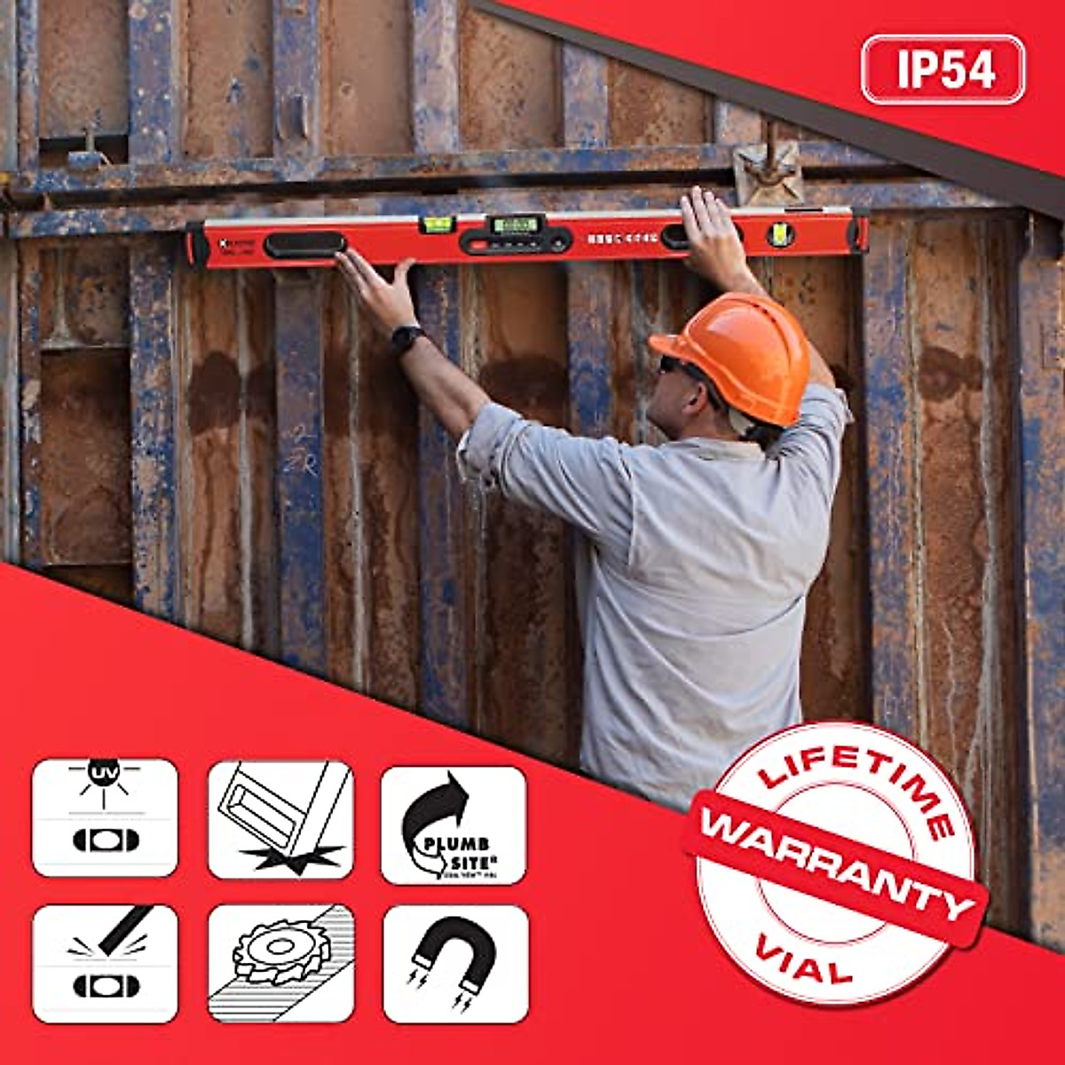 Kapro - 985D Digiman Magnetic Digital Level - 48-Inch - For Leveling and Measuring - Features Plumb Site, Ergonomic Handle, and Carrying Case