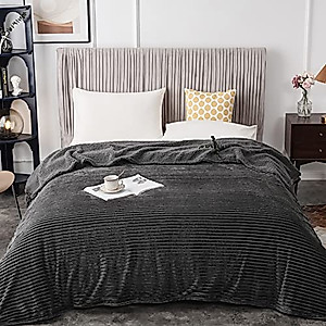 DaysU Striped Fleece Blanket, Soft Cozy Reversible Flannel Sherpa Throw Blanket for Couch, Thick Warm Fluffy Fuzzy Plush Large Queen Size Blanket for Bed, 1 Pack, 86" x 94", Grey