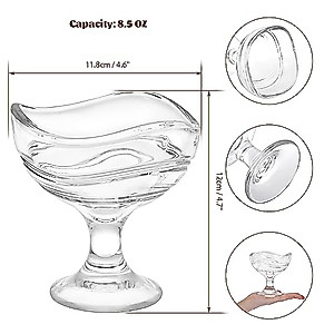 BSTKEY 6PCS Set 8.5 oz Glass Dessert Bowls/Cups, Cute Footed Dessert Bowls for Ice Cream Trifle Fruit Pudding Snack Salad Milkshakes Sundae Cocktail Drinks Party