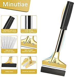 Boter Razor Blade Scraper, Scraper Tool, 4 In Metal Floor Scraper with 20PCS Extra Metal Blades, Long Handle Paint Scraper Ideal for Cleaning Stove Top, Windows, Glass, Tiles, Wall, Labels