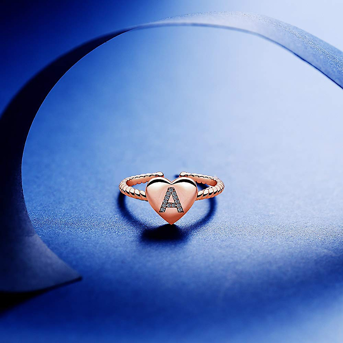 M MOOHAM Initial Rings for Women Teen Girls, Rose Gold Heart Letter Rings for Women Teen Girls, Adjustable Dainty Alphabet Personalized Rings for Women Girls Jewelry Gifts (K)