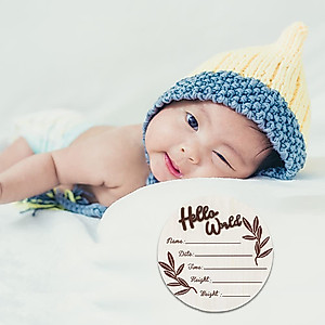 Baby Birth Announcement Sign Wooden Hello World Newborn Sign Baby Name Information Sign for Baby Shower Nursery Wall Decor