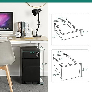 YITAHOME 3-Drawer Metal Filing Cabinet Office, Compact Portable Slim File Cabinet Drawers with Keys, Pre-Built Office Storage Cabinet for A4/Letter/Legal (Black)