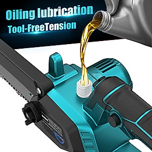 Desgmomy Mini Chainsaw Cordless 8 inch, Small Electric Handheld Chainsaw 21V Rechargeable Battery Powered for Garden Courtyard Wood Cutting Tree Trimming (2 Battery + 3 Chains + 1 Glasses)