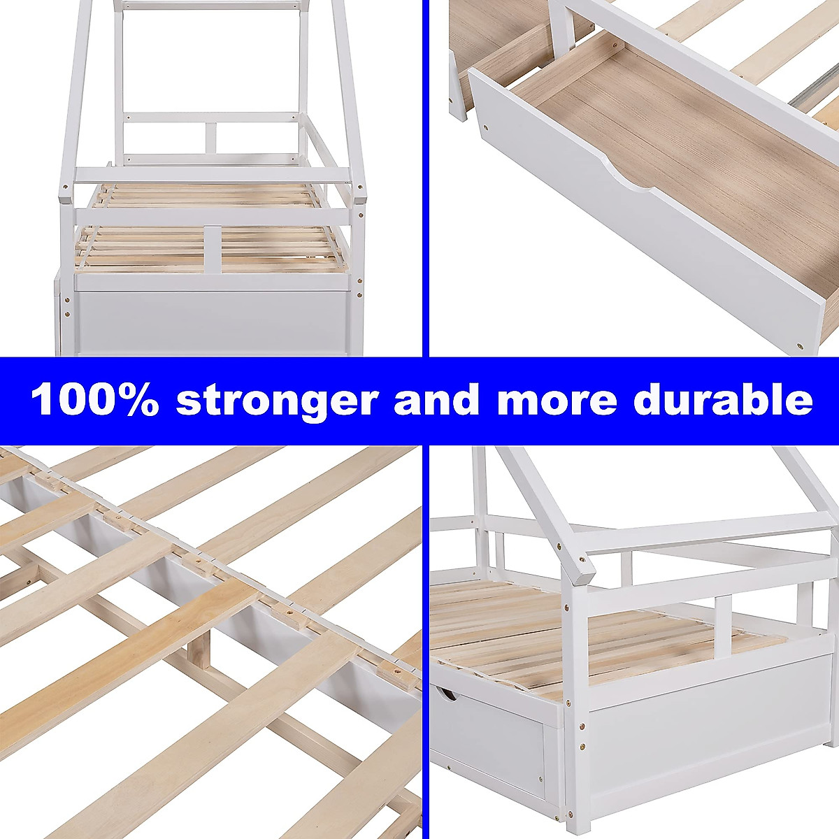 LEEKOUS STERXONE Best Wooden Daybed with Trundle Bed and Two Storage Drawers, Elegant Daybed Frame Can be Extendable from Twin to King Size, Kids House Bed Sofa Bed for Living Room Bedroom (White)