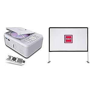 RCA Projector with Built-in Bluetooth & DVD Player - Movie Portable Projector, 1080P Supported for HD, Video - Indoor/Outdoor Projection Screen on Stand Included