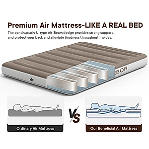 Sebor Camping Air Mattress Queen, Height 9" Durable Queen Airbed, Inflatable Blow Up Mattress Raised Airbed with Storage Bag, Portable Air Bed for Camping Travel and Home, 660 lb MAX (No Pump)