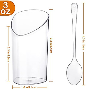 HawHawToys 60 Pack 3 OZ Dessert Cups with Spoons, Triangle Slanted Dessert Shoot Cups Mini Plastic Parfait Cups for Party Individual Desserts, Appetizers Serving