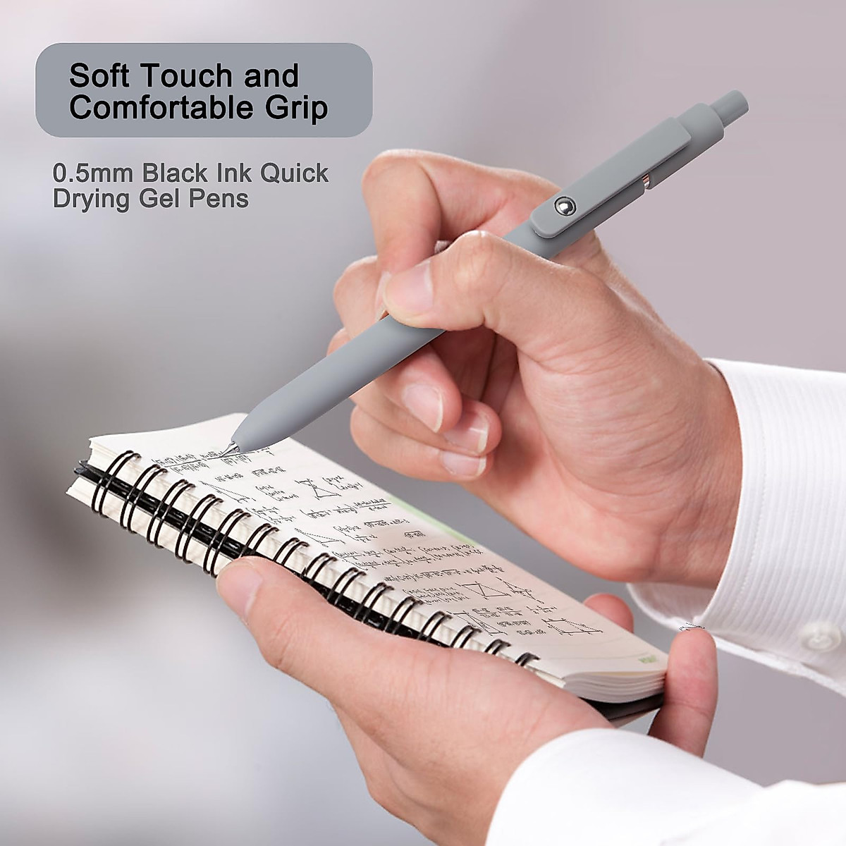 FIOVER 5pcs Gel Pens Quick Dry Ink Pens Fine Point Premium Retractable Rolling Ball Gel Pens Black Ink Smooth Writing for School Office Home