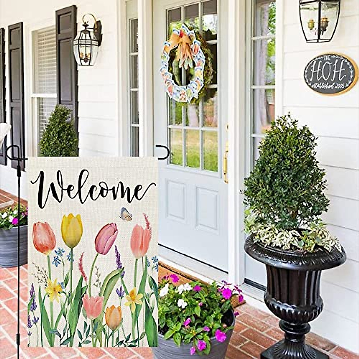 CROWNED BEAUTY Spring Garden Flag Floral 12x18 Inch Double Sided for Outside Tulips Welcome Burlap Small Yard Holiday Decoration CF743-12