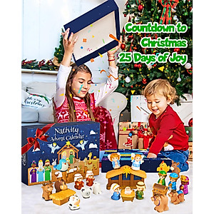 Nativity Advent Calendar 2023 Kids, Christmas Story Nativity Playset Christian Advent Calendar for Toddlers, Kids, Boys, Girls, 25pcs Nativity Scene Set Toys for Children Ages 1 2 3 4 5 6+