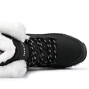 COOJOY Womens Winter Snow Boots Waterproof Shoes Tennis Walking Comfortable Hiking Booties Furry Mid Calf Warm Lightweight Black,US10 EU42