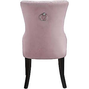 Meridian Furniture Nikki Collection Modern | Contemporary Velvet Upholstered Dining Chair with Wood Legs, Button Tufting, and Chrome Nailhead Trim, Set of 2, 23" W x 23" D x 40" H, Pink