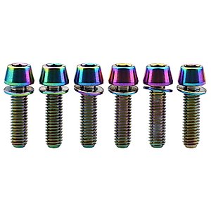 Wanyifa Titanium Ti Allen Hex M5x16 18mm Tapered Head Bolt with Washer Screw for Bicycle Stem Parts Pack of 6 (Ranibow, M5x18mm)