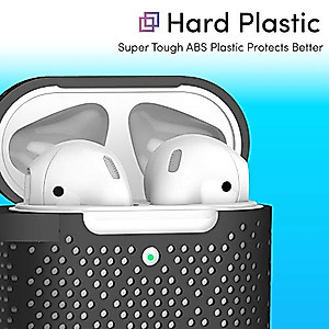 TALK WORKS AirPods Case Cover with Keychain - Protective Hard Silicone Skin for AirPods Keychain Case Clip Carabiner Wireless Charging Compatible with Apple Air Pod Carrying Case Series 1 & 2 - Black