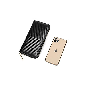 Daisy Rose Women’s Zip-Around Wallet & Phone Clutch with RFID Blocking, PU Vegan Leather (Black)