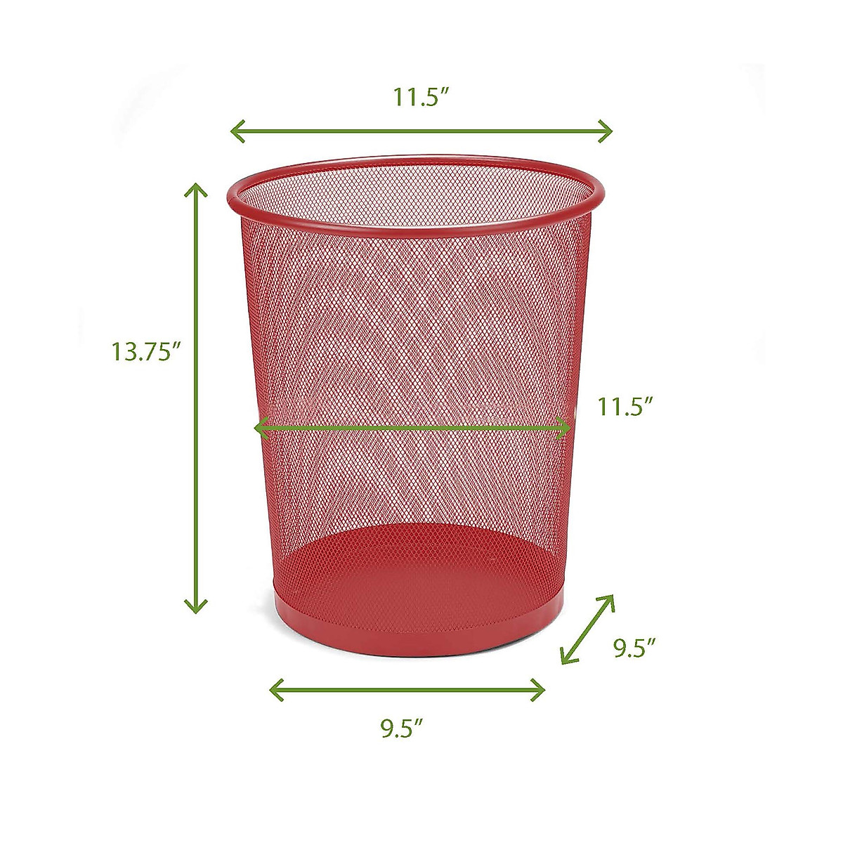 Mind Reader Mesh Trash Can, 16.65L (4.4 gal), Waste Paper Basket, Round, Office, Metal Mesh, 11.5" L x 11.5" W x 13.75" H, Red