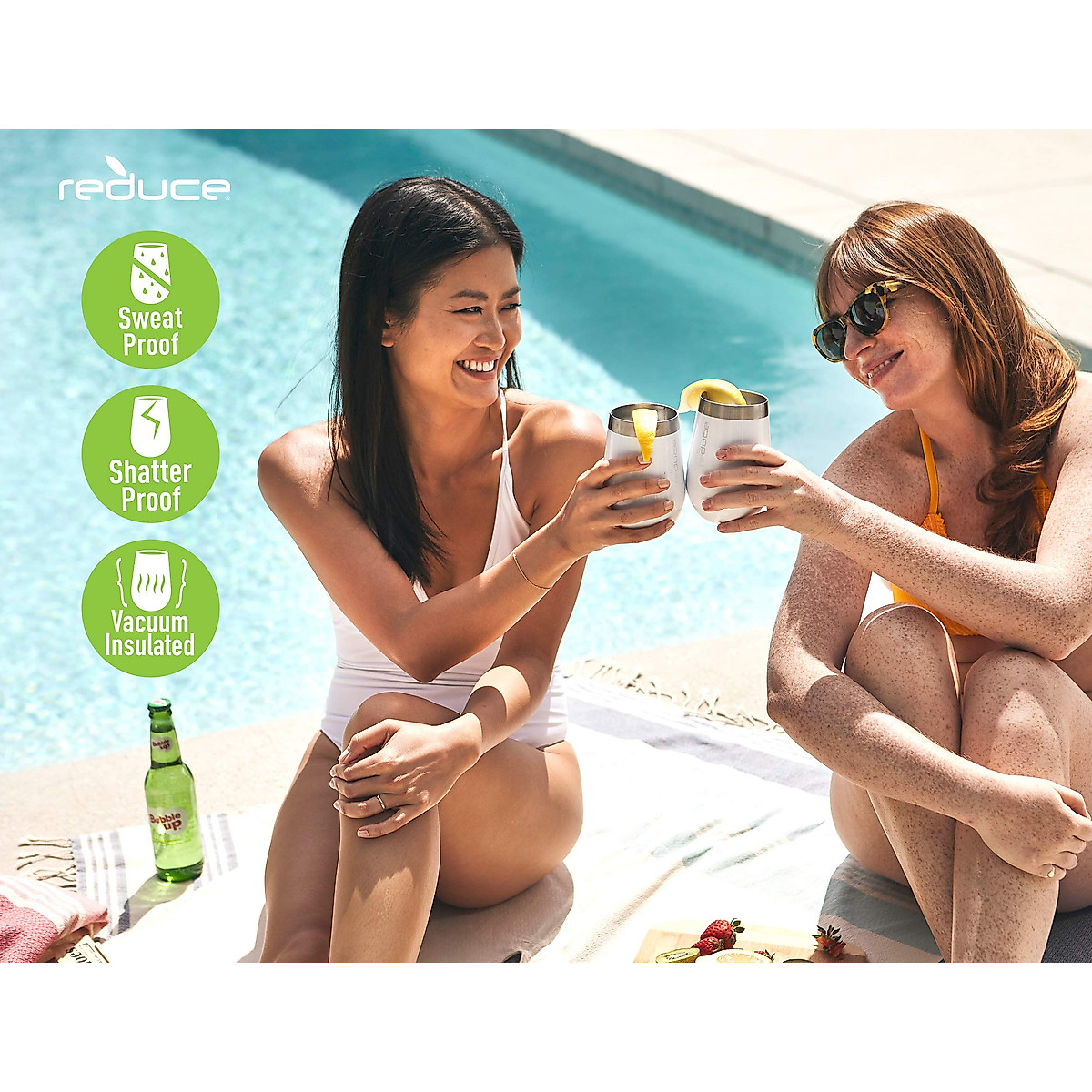 Reduce Wine Tumbler With Lid, 12oz - Stainless Steel Stemless Wine Tumbler - Enjoy Your Wine at the Perfect Temperature - Perfect Outdoor Wine Glasses, Makes a Great Gift - White Gloss