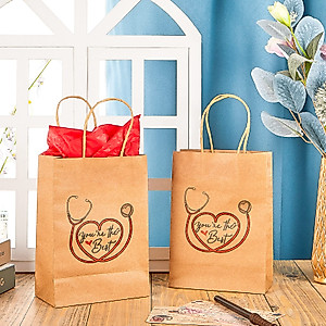 18 Brown Bags with Handles Reusable Brown Paper Gift Bags with 18 Sheet Tissue Papers Nurse Gift Bag Assorted Brown Paper Bags Nurses Week Bags Craft Bags for Nurse Party Supplies Shopping Boutique