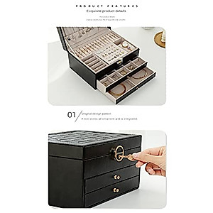 Jewelry Organizer with Synthetic Leather,Jewelry Box For Women,Large Jewelry Box Storage with Lock and Key,Necklace Ring Earring Storage,Lockable Jewelry Gift Boxes(Black)