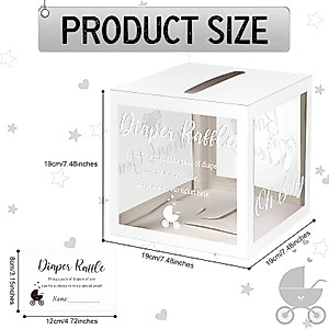 Funrous 50 Diaper Raffle Tickets with Box for Baby Shower Game Invitations Diaper Raffle Card for Gender Reveal Baby Shower Party Decoration Table Centerpiece (Clear White)