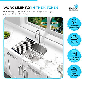 KABCO 23 Inch Single Bowl Stainless Steel Classic Kitchen Bar Sink, Rust, Sound and Heatproof Swirl Finish Stainless Steel Deep Sink with Kitchen Sink Strainer, Bottom Sink Grid and a Rolling Up Grid