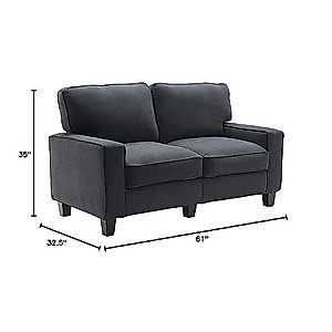 Serta Palisades Upholstered Sofas for Living Room Modern Design Couch, Straight Arms, Soft Fabric Upholstery, Tool-Free Assembly, 61" Loveseat, Charcoal