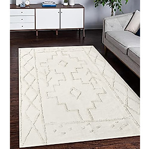 Uphome Boho Washable Rug for Living Room 5'x7' Geometric Moroccan Area Rug with Tassels Cotton Woven Tufted Throw Rugs for Bedroom Beige Farmhouse Carpets for Dinning Room Kitchen