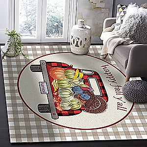 Indoor Area Rugs Thanksgiving Turkey Truck Pumpkin Non-Slip Floor Mats Grey Check Rectangular Carpet Soft Washable Rugs for Living Room/Bedroom/Hallway Home Decor - 2x3 Feet