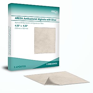 Silver Alginate (Antibacterial Alginate with Silver) 4.25"x4.25" Sterile; 5 Wound Dressings Per Box (1) (4.25" X 4.25") (1) Areza Medical