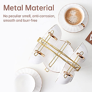 oAutoSjy Coffee Cup Holder Coffee Cup Rack Stand with 6 Hooks, Detachable Coffee Mug Holder Stand, Cup and Saucer Countertop Storage Organizer Wrought Iron Mug Drainer Drying Rack Gold Mug Hanger Rack