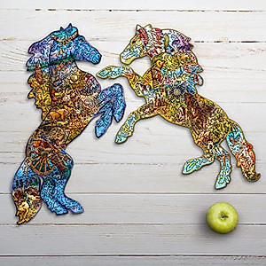 DAVICI - Wooden Jigsaw Puzzles for Adults | Exclusive Wooden Puzzle for Adults, Teens, Family | Uniquely Shaped Jigsaw Puzzles | Exclusive Wood Puzzle | Large | 12.8x15.9 in | 2x130 pcs | The Mustangs