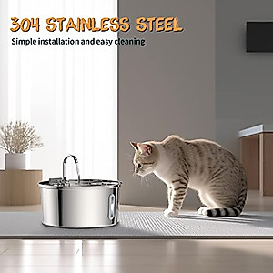 Tomxcute Cat Water Fountain, 3.2L/108oz Automatic Stainless Steel Pet Fountain Water Levels Window can be Checked Dog Water Dispenser, Ultra-Quiet Pump and 3 Replacement Filters & for Multiple Pets