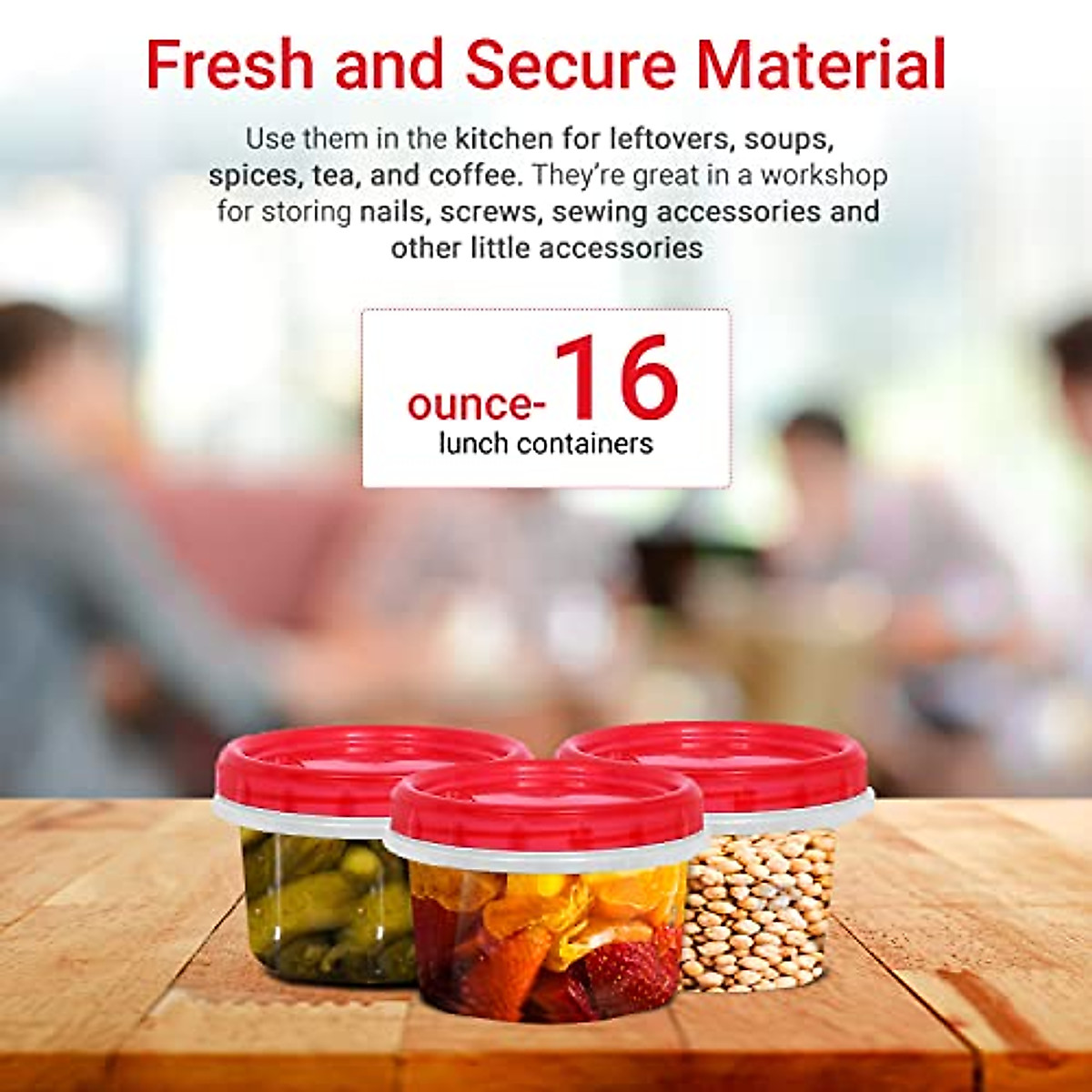 [Red - 12 Pk] Airtight Deli Containers with Lids Twist Lock Top Clear Food Storage for Meal Prep Snacks and Leftovers Freezer and Microwave Safe Stackable Leak-Resistant and 12 Pc. Set (16 Ounce)
